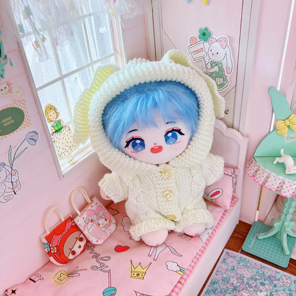 niannyyhouse 20cm Plush Doll Clothes Rabbit Ears Woolen Thread Onesies