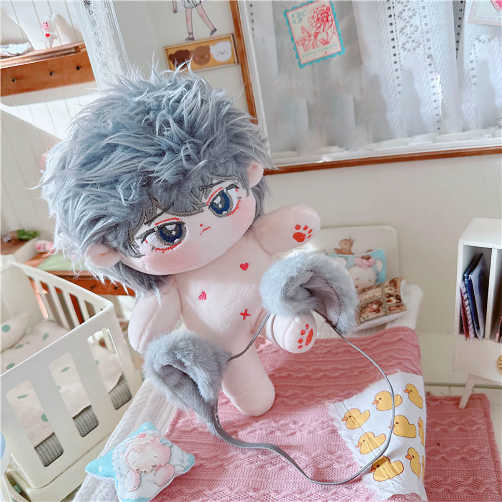 niannyyhouse 20cm Plush Doll Black Grey Hair Boy Humanoid Stuffed Body