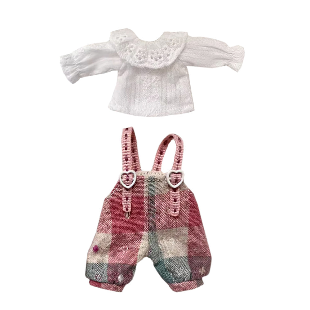 niannyyhouse OB11 Doll Clothes White Shirt Overalls, 1/12 Scale, Actio